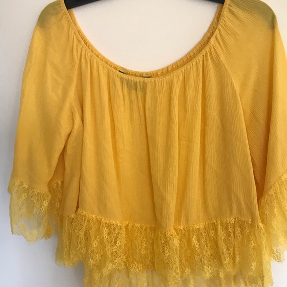 Zara | Tops | Zara Yellow Off Shoulder Crop Top W Lace Trim | Poshmark